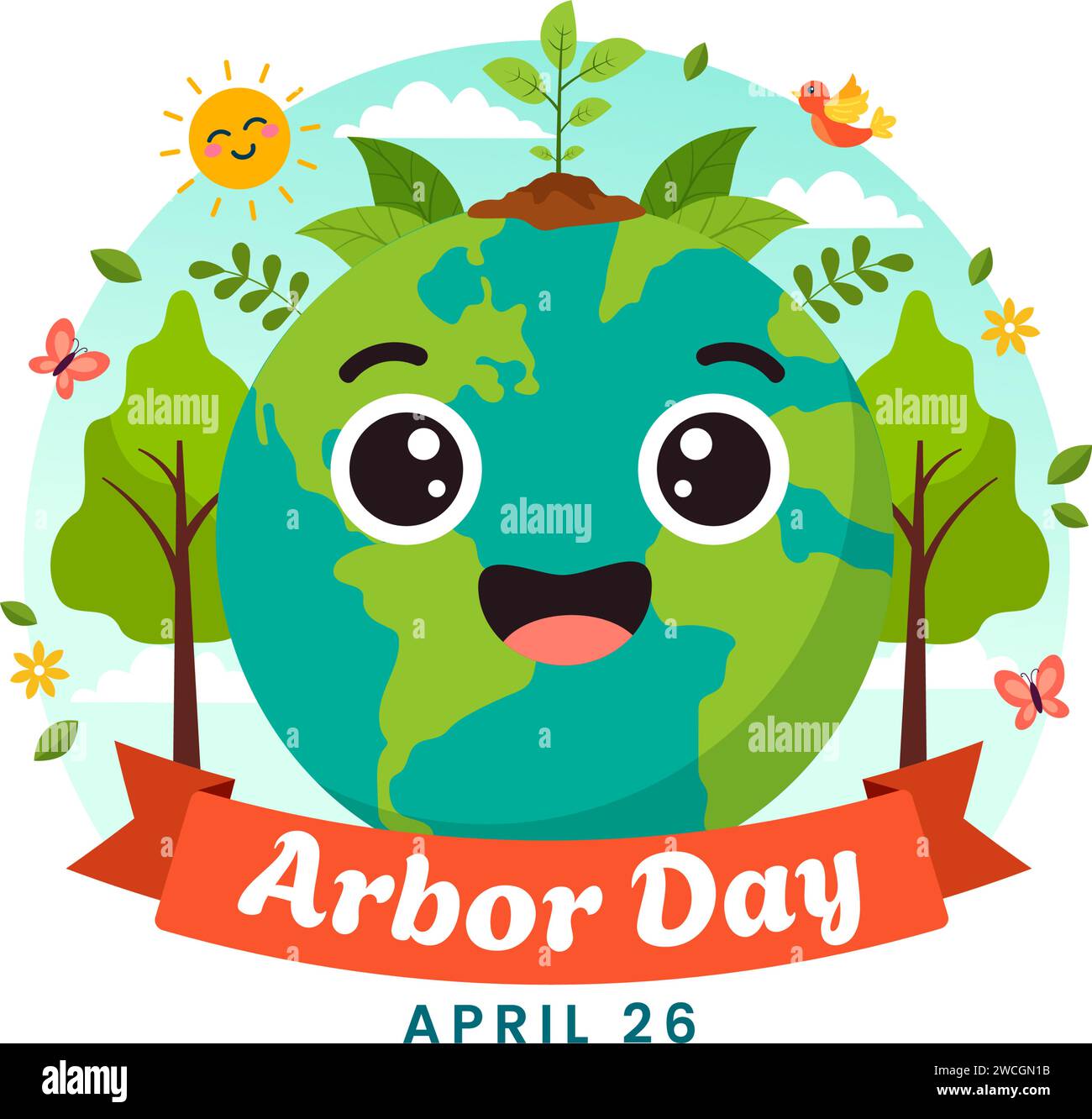 Happy Arbor Day Vector Illustration with Planting a Tree, Plant, Garden ...