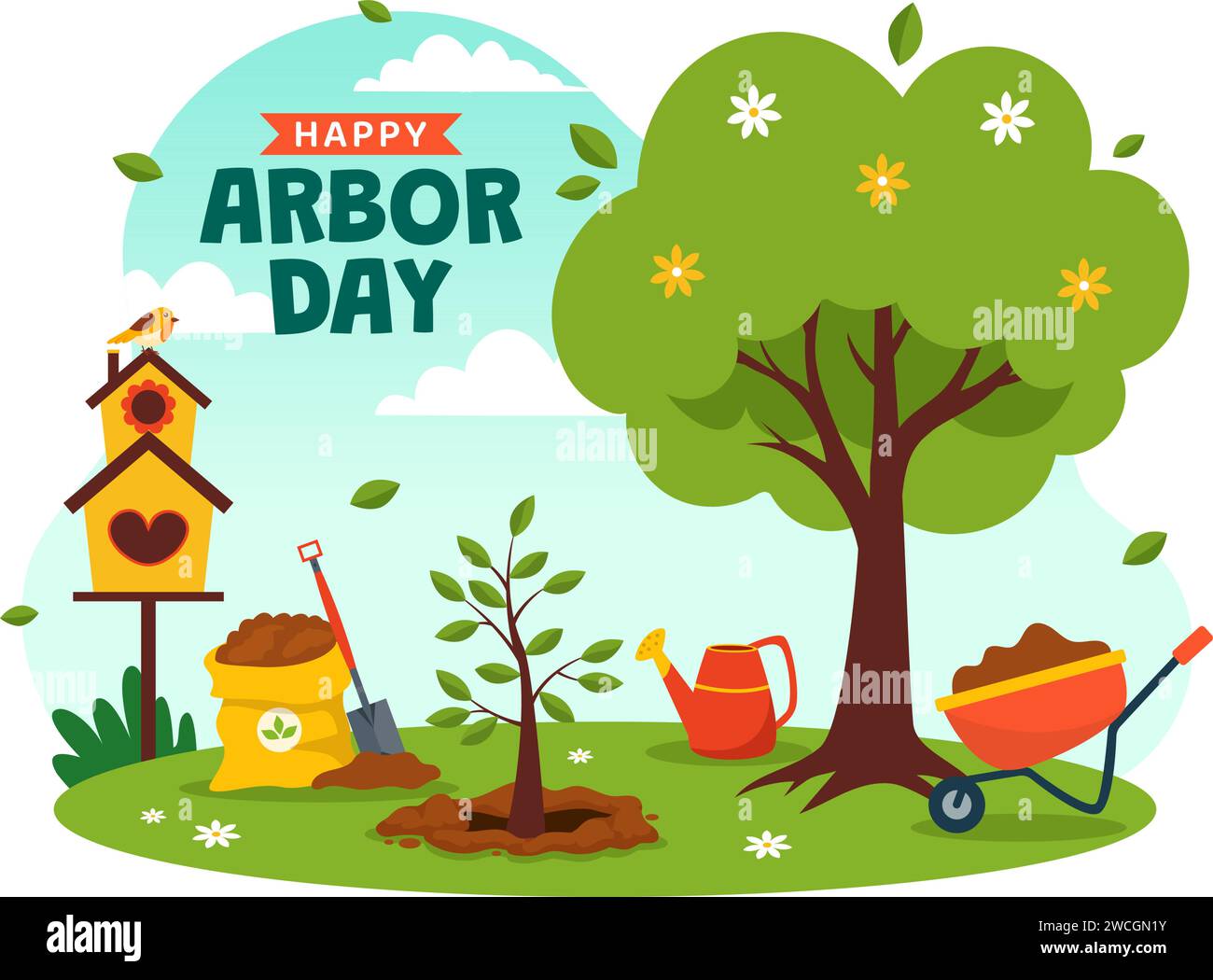 Happy Arbor Day Vector Illustration with Planting a Tree, Plant, Garden ...