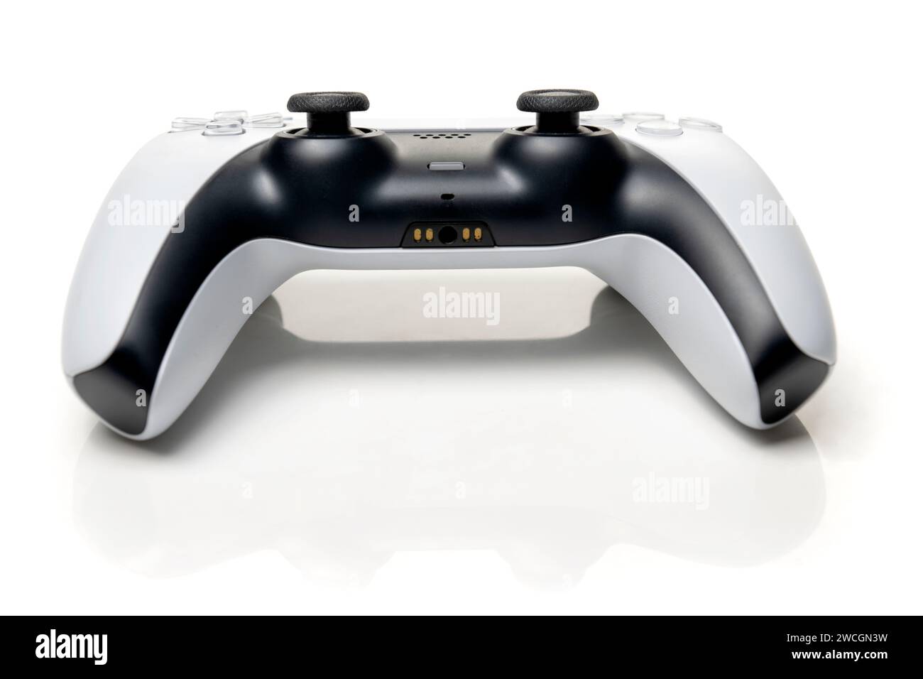 Video game console controller isolated over white background. Playing ...