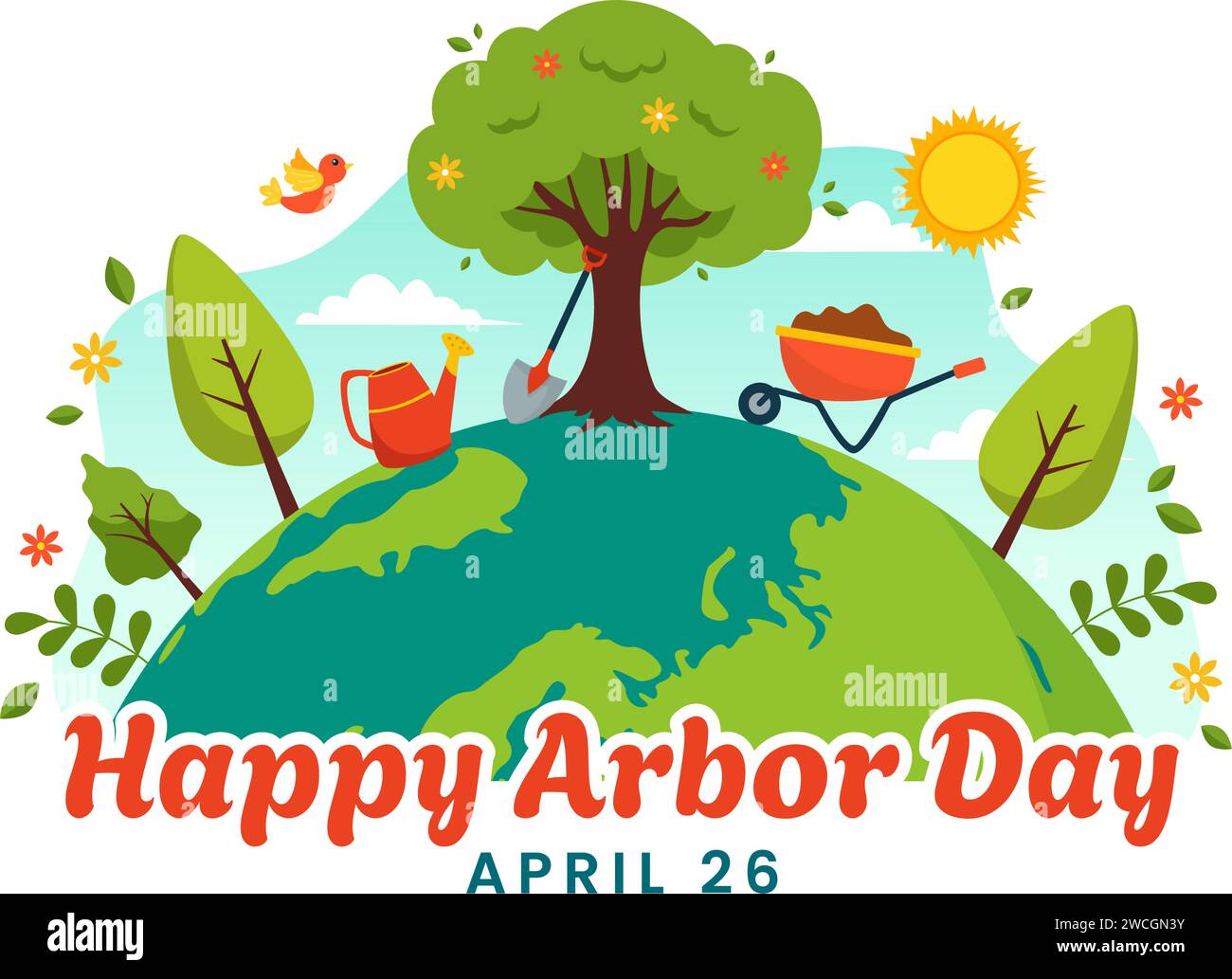 Happy Arbor Day Vector Illustration with Planting a Tree, Plant, Garden ...