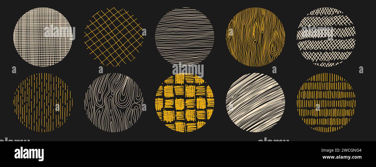 Set of hand drawn pencil line texture with different circle patterns ...