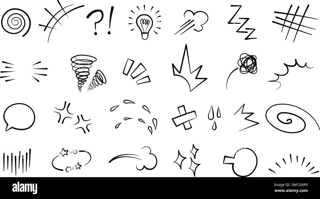 Manga or anime comic emoticon element graphic effects hand drawn doodle ...