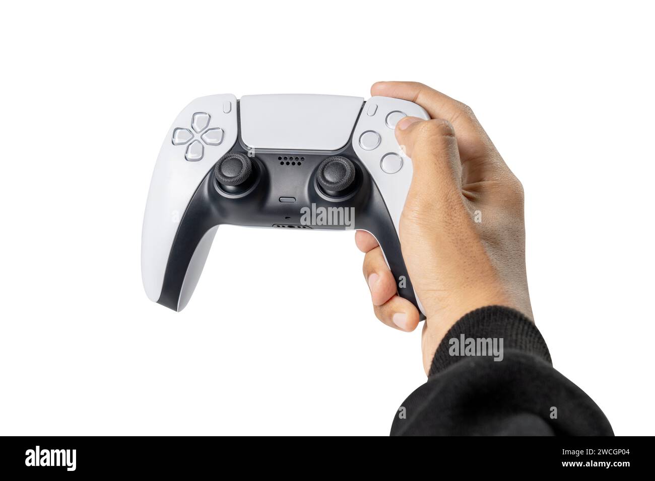 Gamer hand using video game console controller isolated over white ...