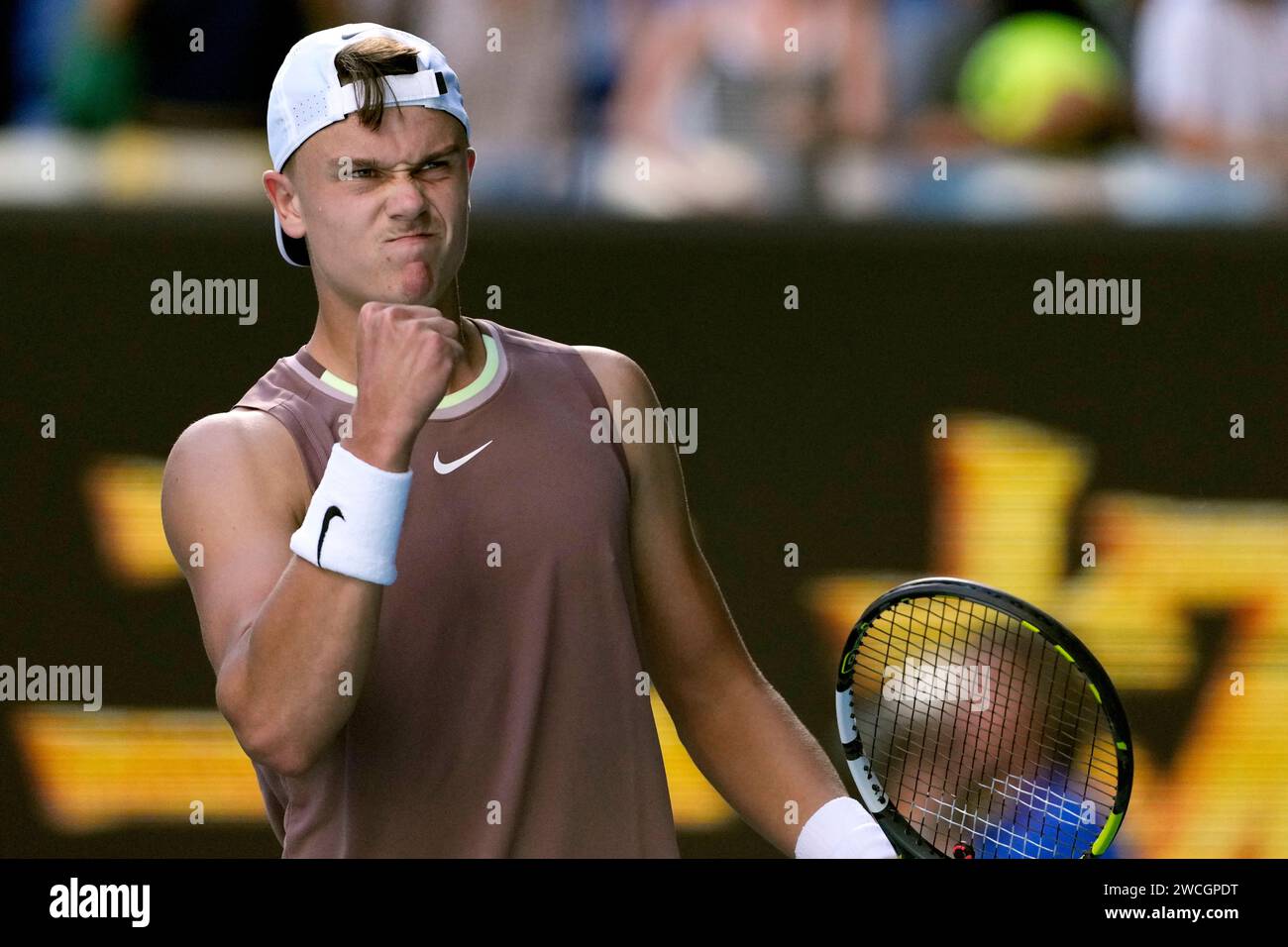 Holger Rune of Denmark celebrates after defeating Yoshihito Nishioka of ...