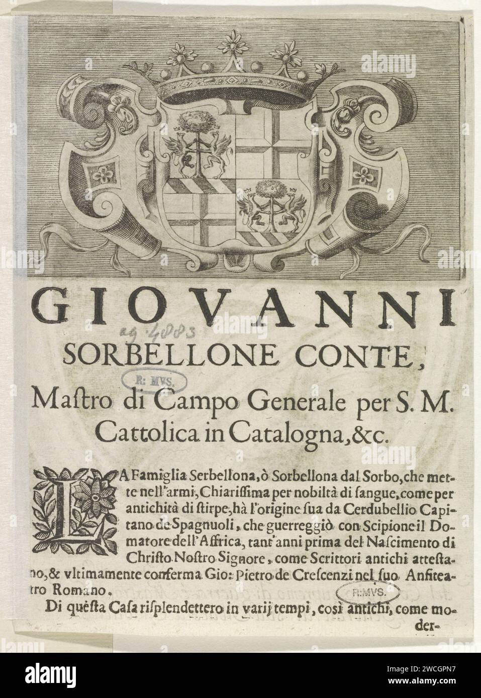 Coat of arms, c. 1589 - c. 1689 print A coat of arms with text in book ...