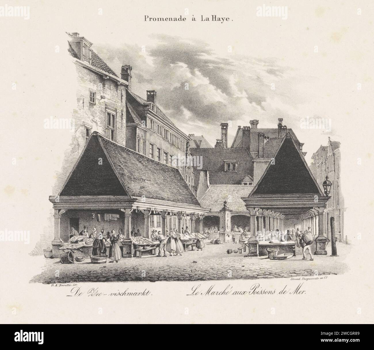 De Vismarkt in The Hague, Petrus Augustus Beretta, 1815 - 1866 print ...