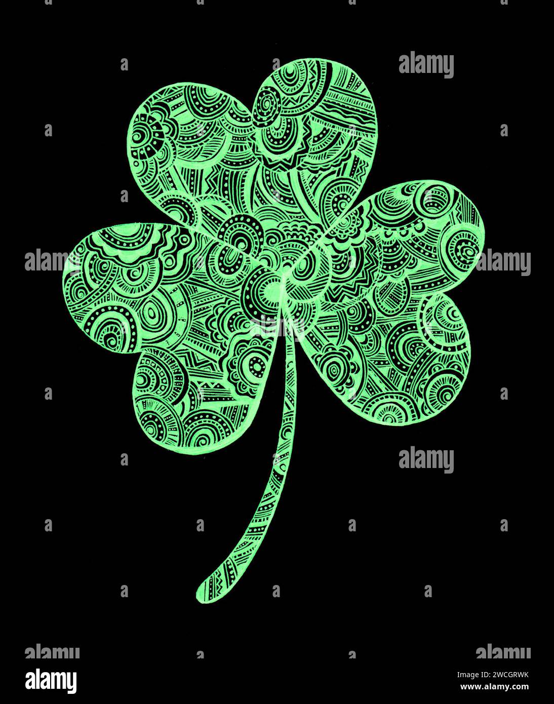 Shamrock clover isolated on black background. Green color. Filled with ...