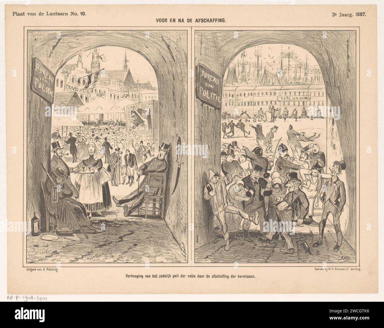 Cartoon about the abolition of fairs, Jan Holswilder, 1887 print The ...