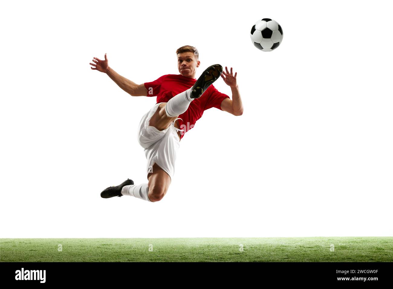 Soccer's aerial ballet. Balletic world of soccer. Skilled athlete ...