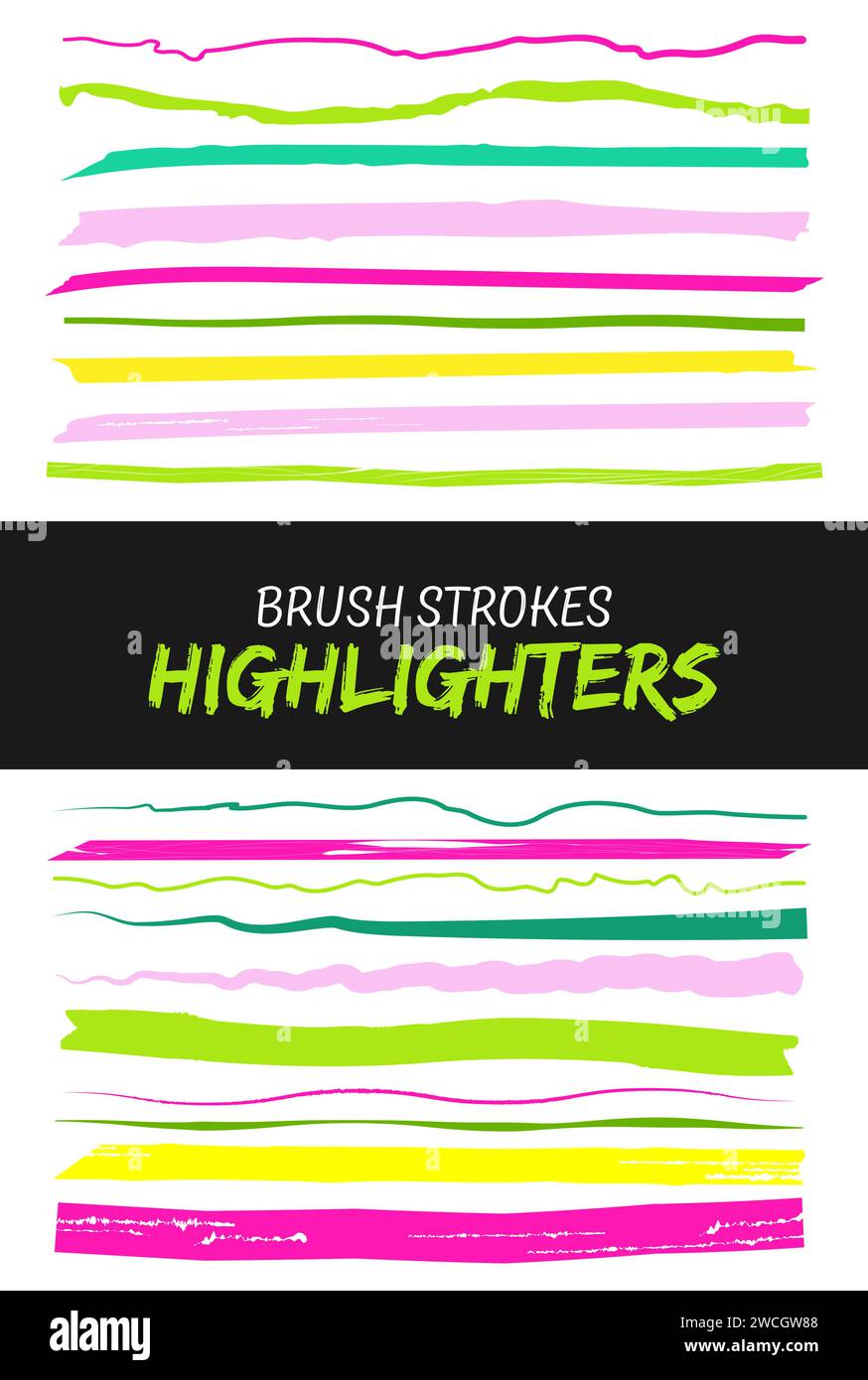Neon various highlight brush strokes set. isolated elements Stock ...