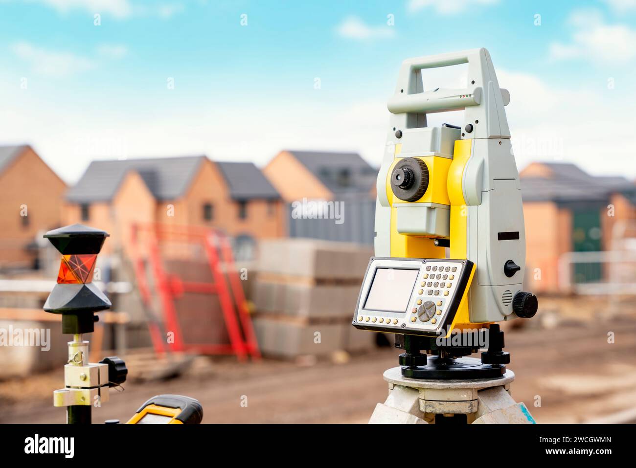 Surveyor builder site engineer with theodolite total station at ...