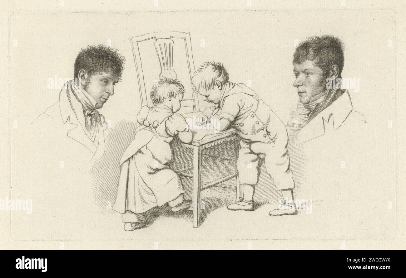 Portraits of Abraham Lion Zeelander and Anthony Oberman and two drawing ...