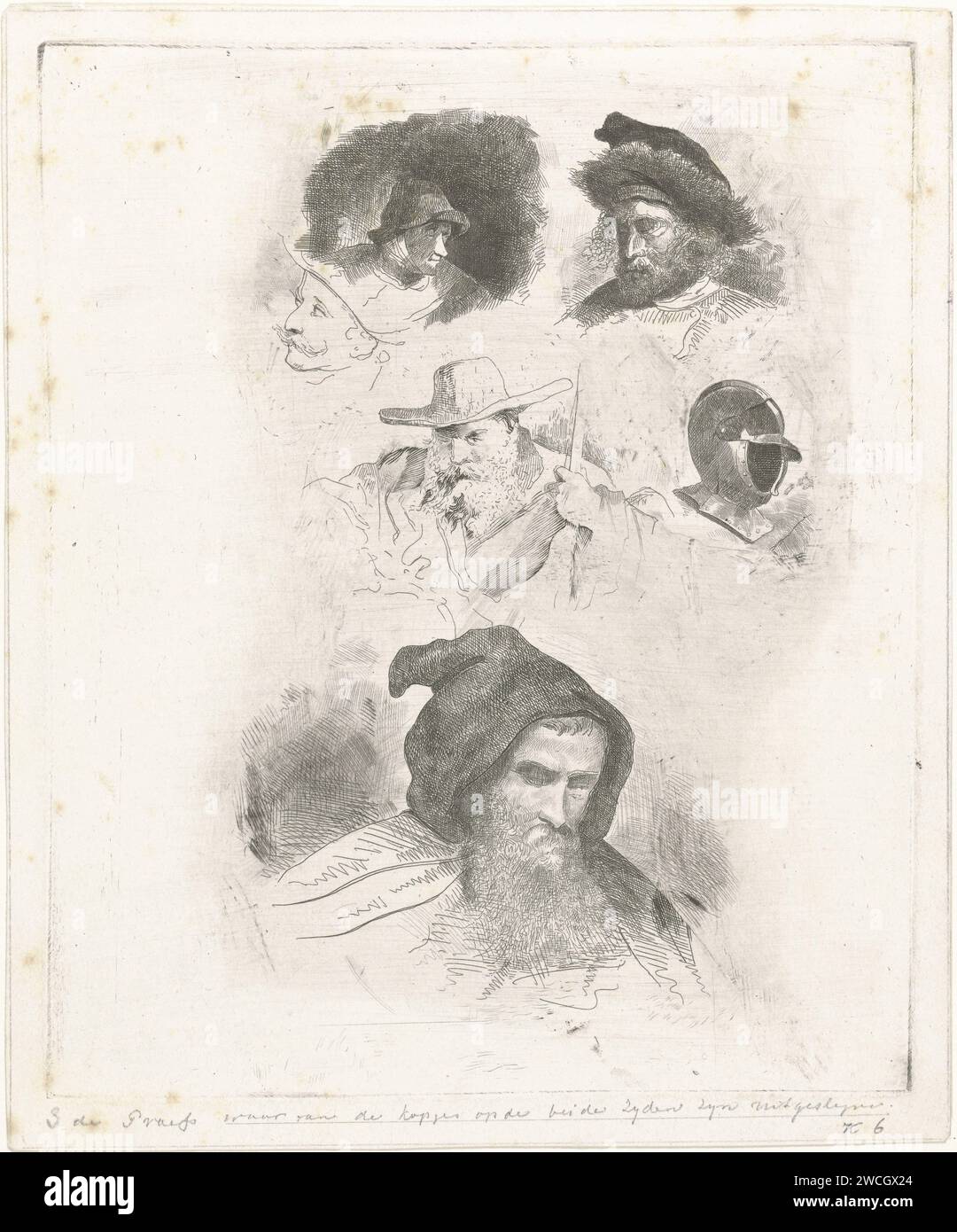 Portrait study of different heads, Jacobus Ludovicus Cornet, 1825 ...