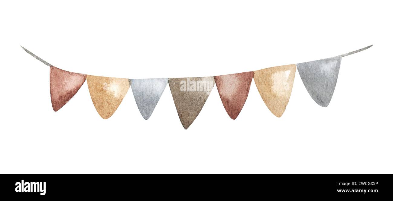 Watercolor illustration of nursery bunting flags clipart for baby ...