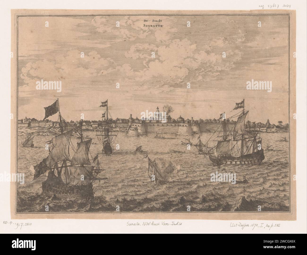 View of Suratte, Anonymous, 1672 print View of the city of Suratte ...
