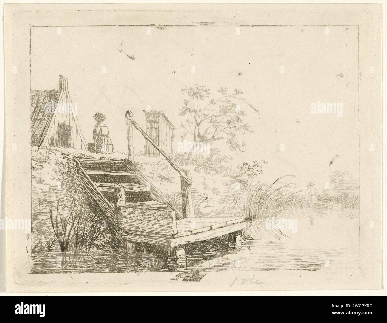 Stairs on the water, Gerrit Lamberts, 1810 - 1850 print Stairs with ...