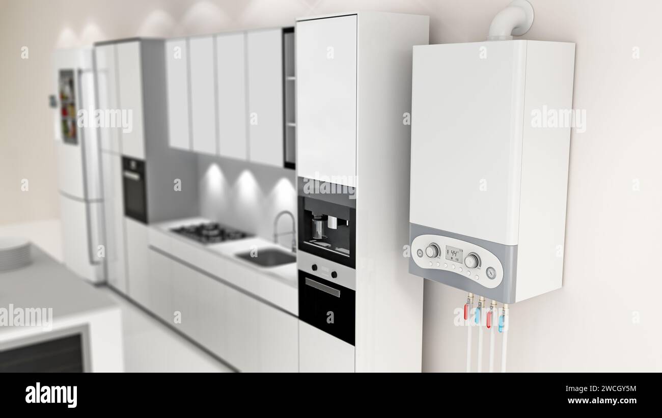 Combi boiler on the wall. 3D illustration Stock Photo - Alamy