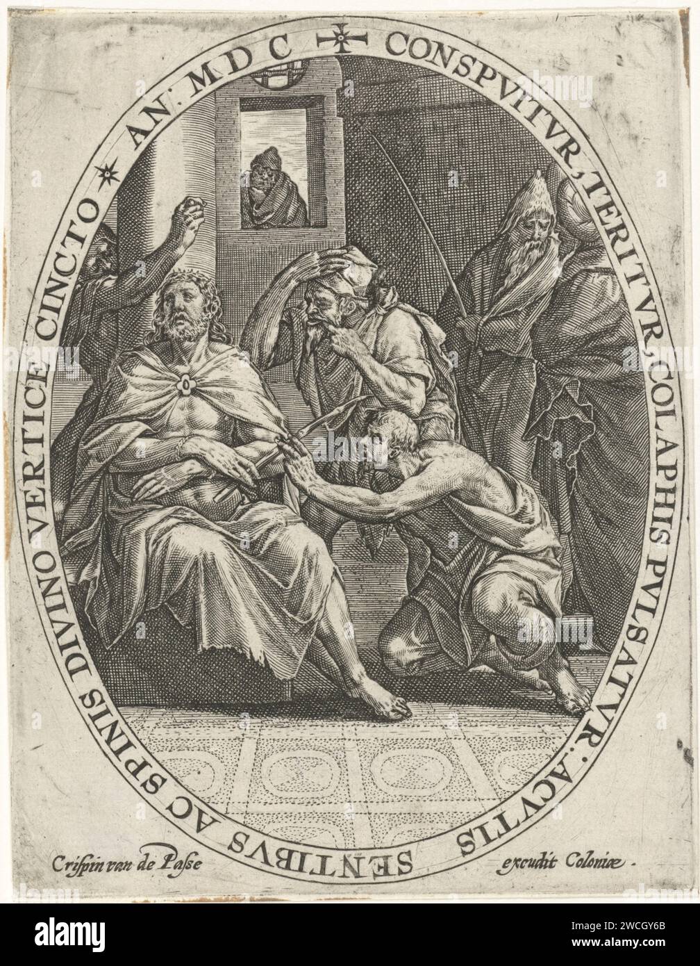 Mocking of Christ, Crispijn van de Passe (I), 1600 print Christ is mocked by the soldiers. The ...