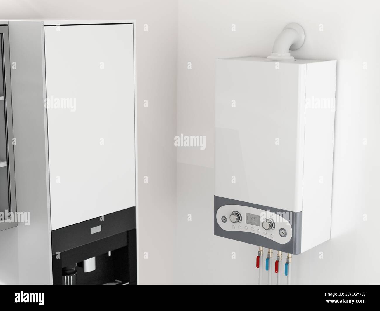 Combi boiler on the wall. 3D illustration Stock Photo - Alamy