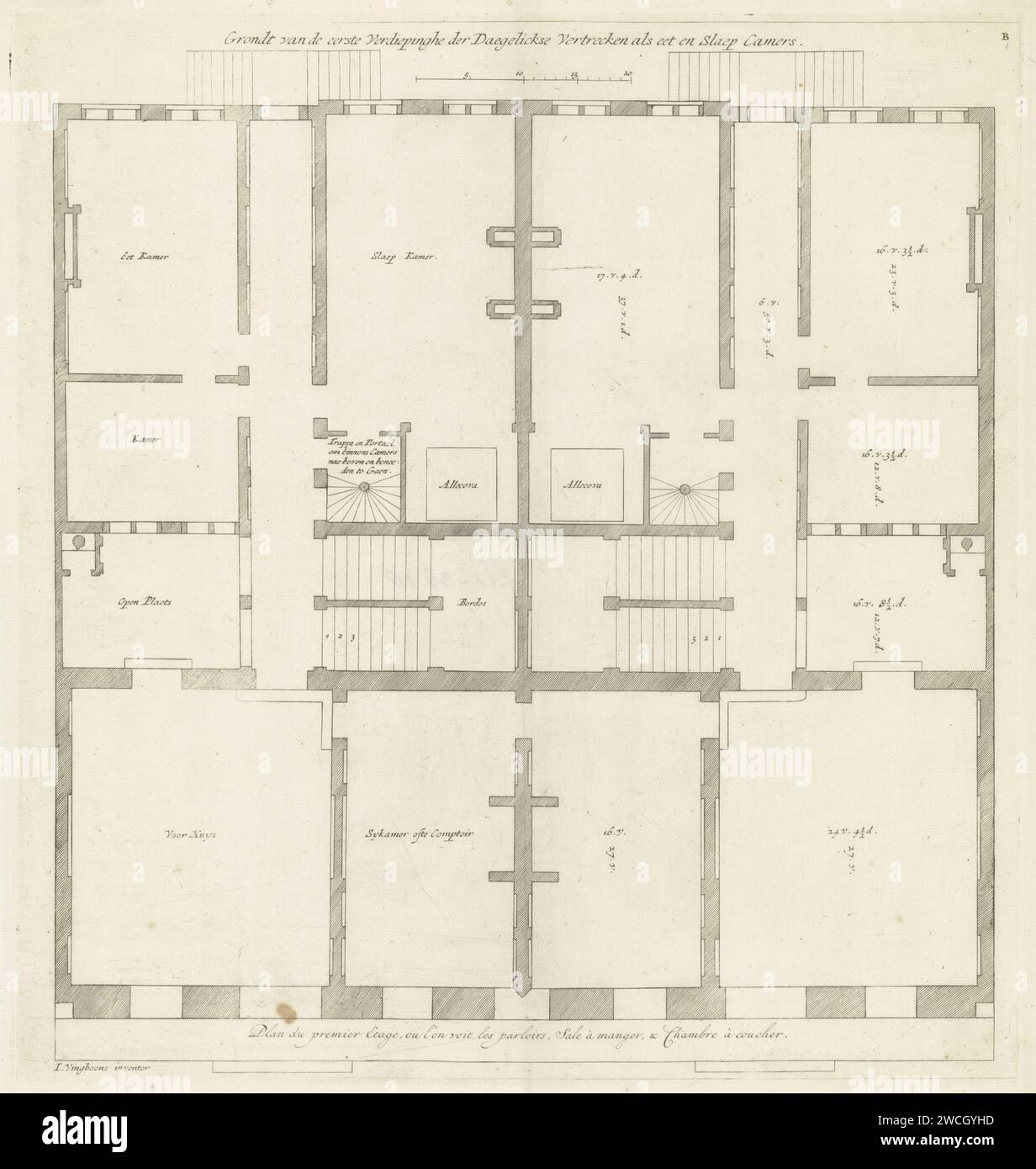 Map of the first floor of the Trippenhuis in Amsterdam, Johannes ...