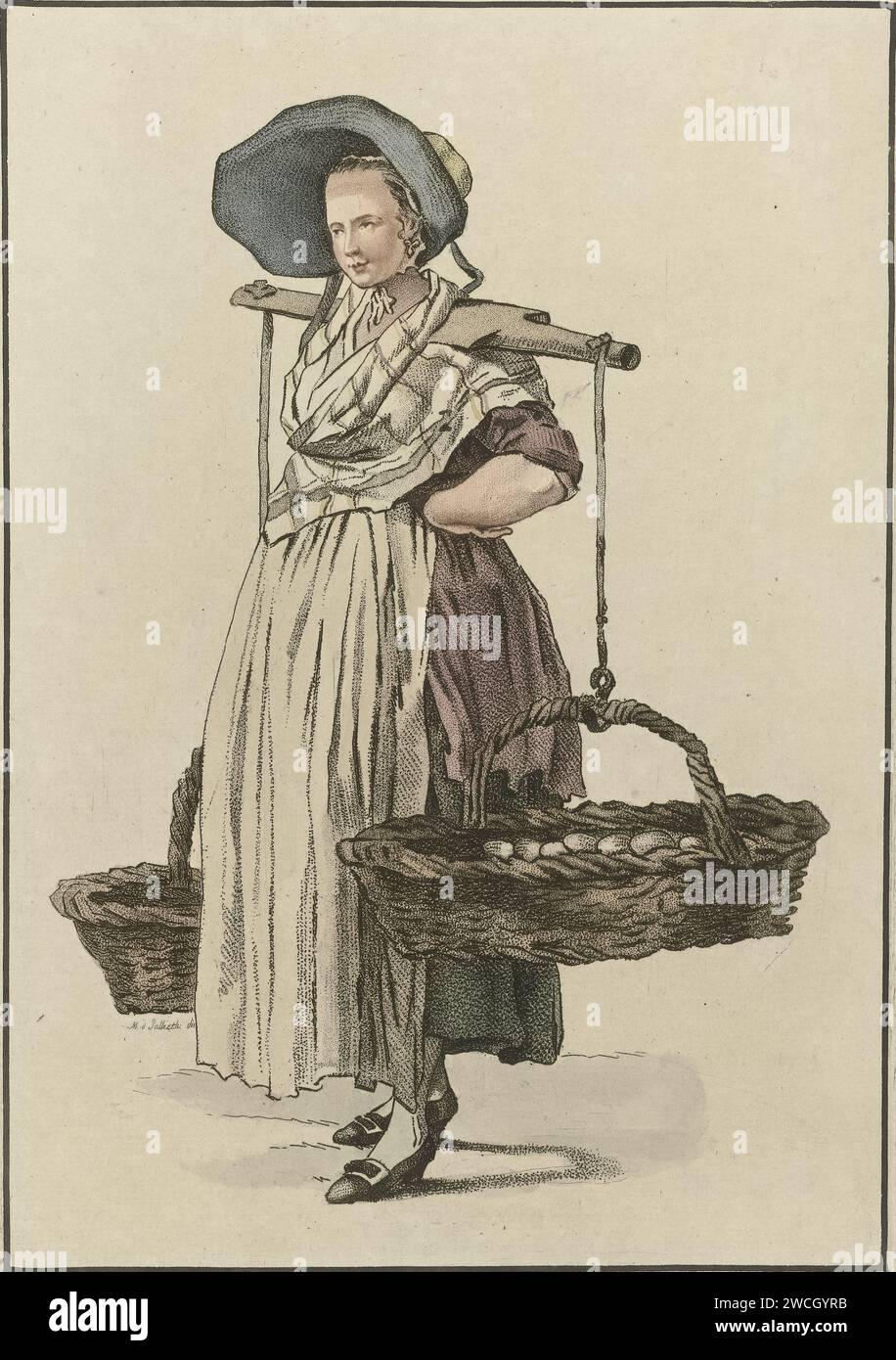 Egg saleswoman with two baskets on a yoke, Mathias de Sallieth, after ...