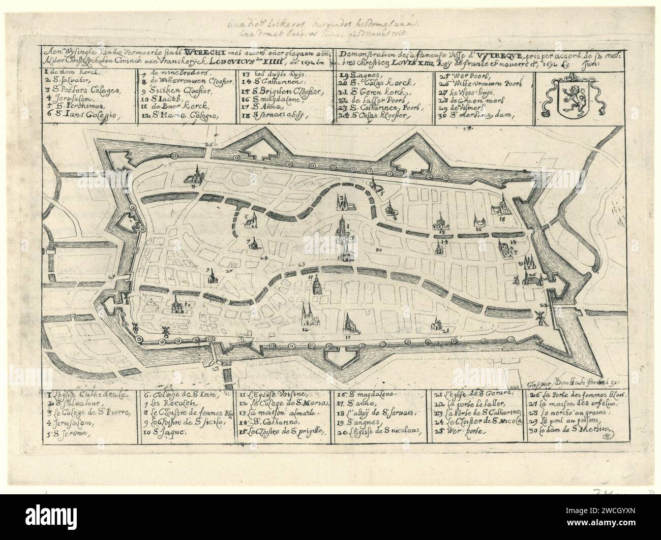Map of Utrecht, conquered by the French in 1672, Gaspar Bouttats, 1672 ...