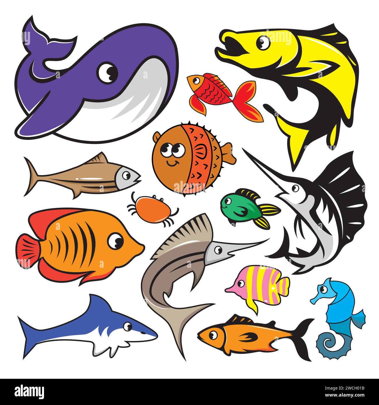 Set of cartoon fish. Vector illustration isolated on a white background ...