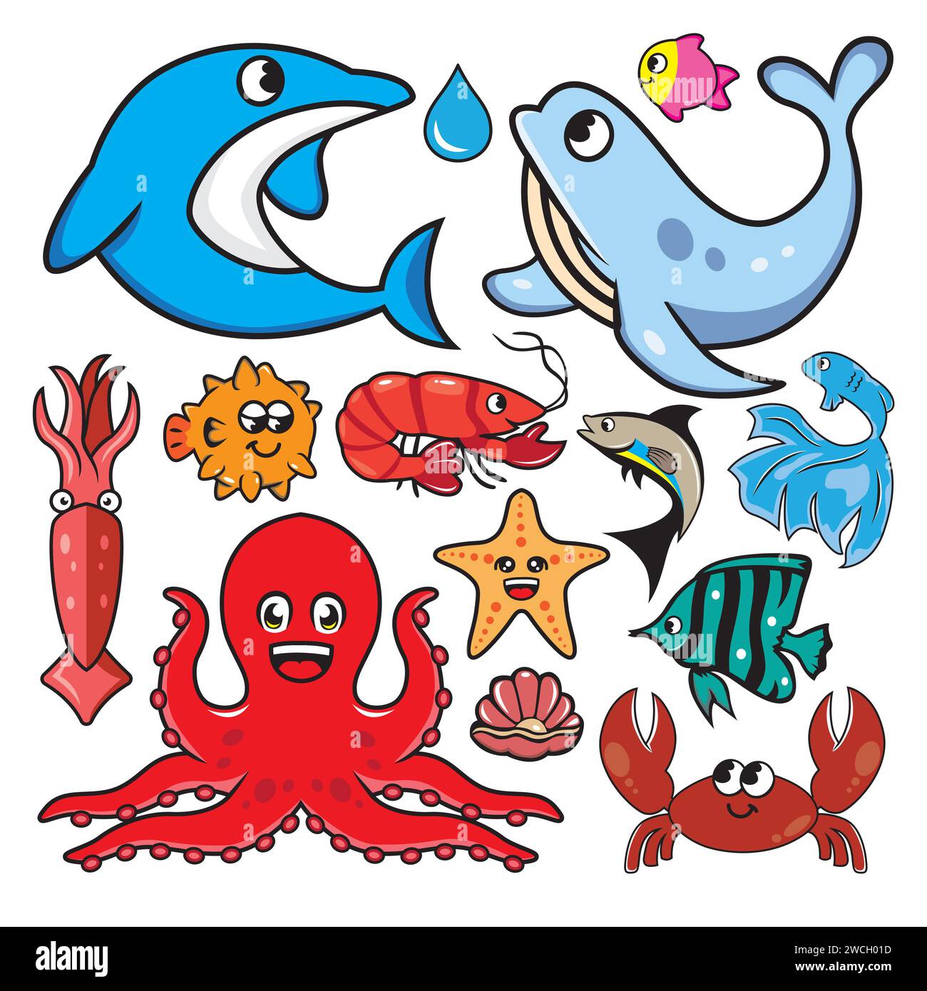 Vector set of cute cartoon sea animals Stock Vector Image & Art - Alamy