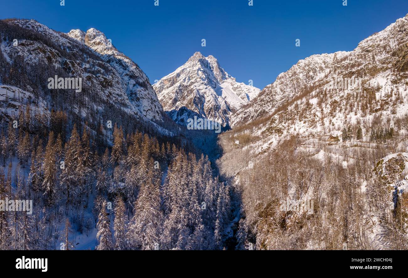 Mont Pelvoux peak in the Ecrins National Park. Aerial view of the ...