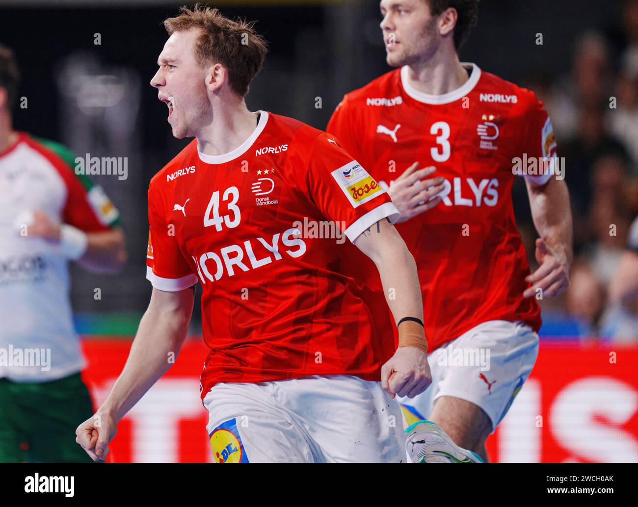 Denmark's Simon Pytlick and Niclas Kirkeloekke during the EC match ...