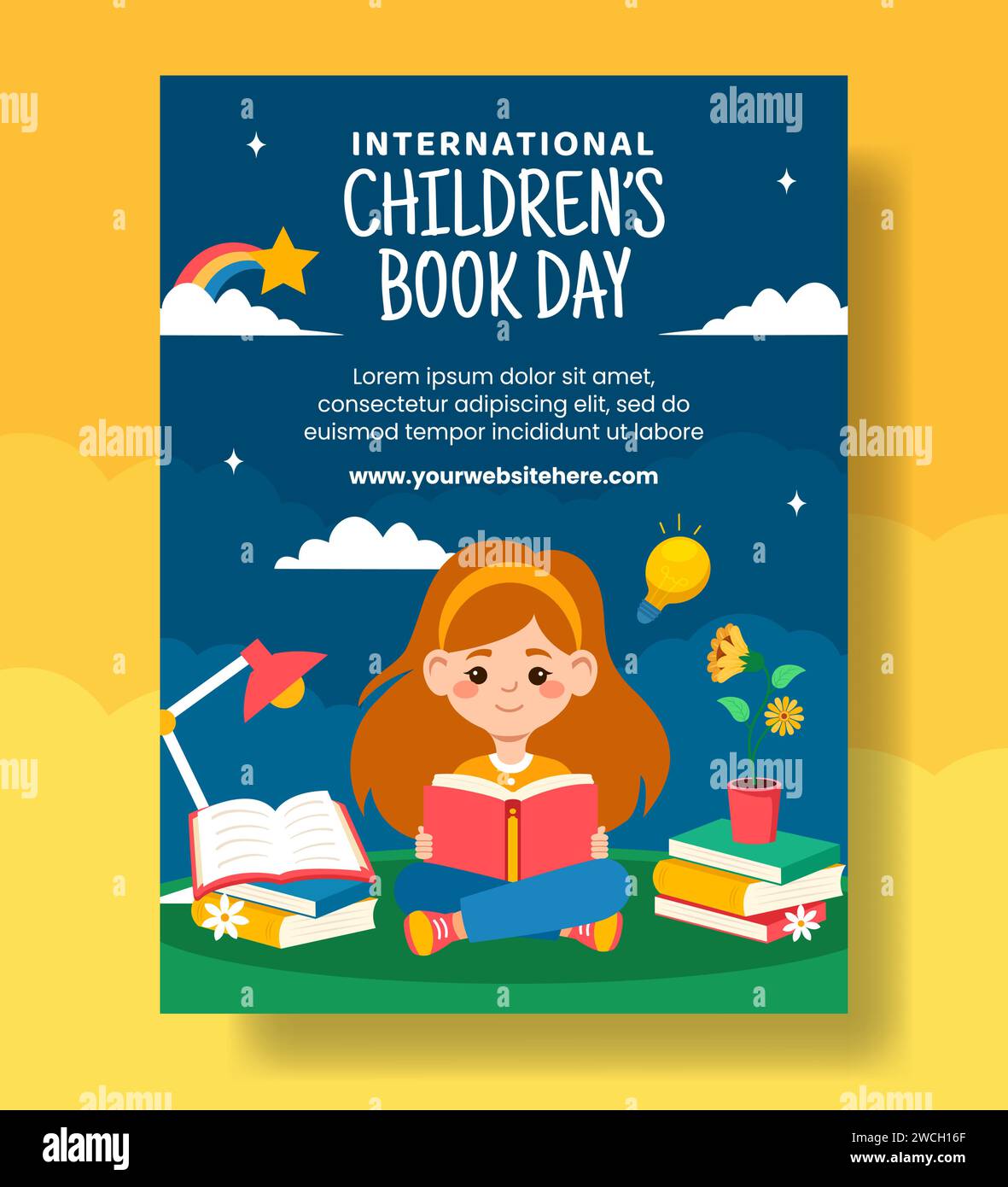 Children Book Day Vertical Poster Flat Cartoon Hand Drawn Templates ...