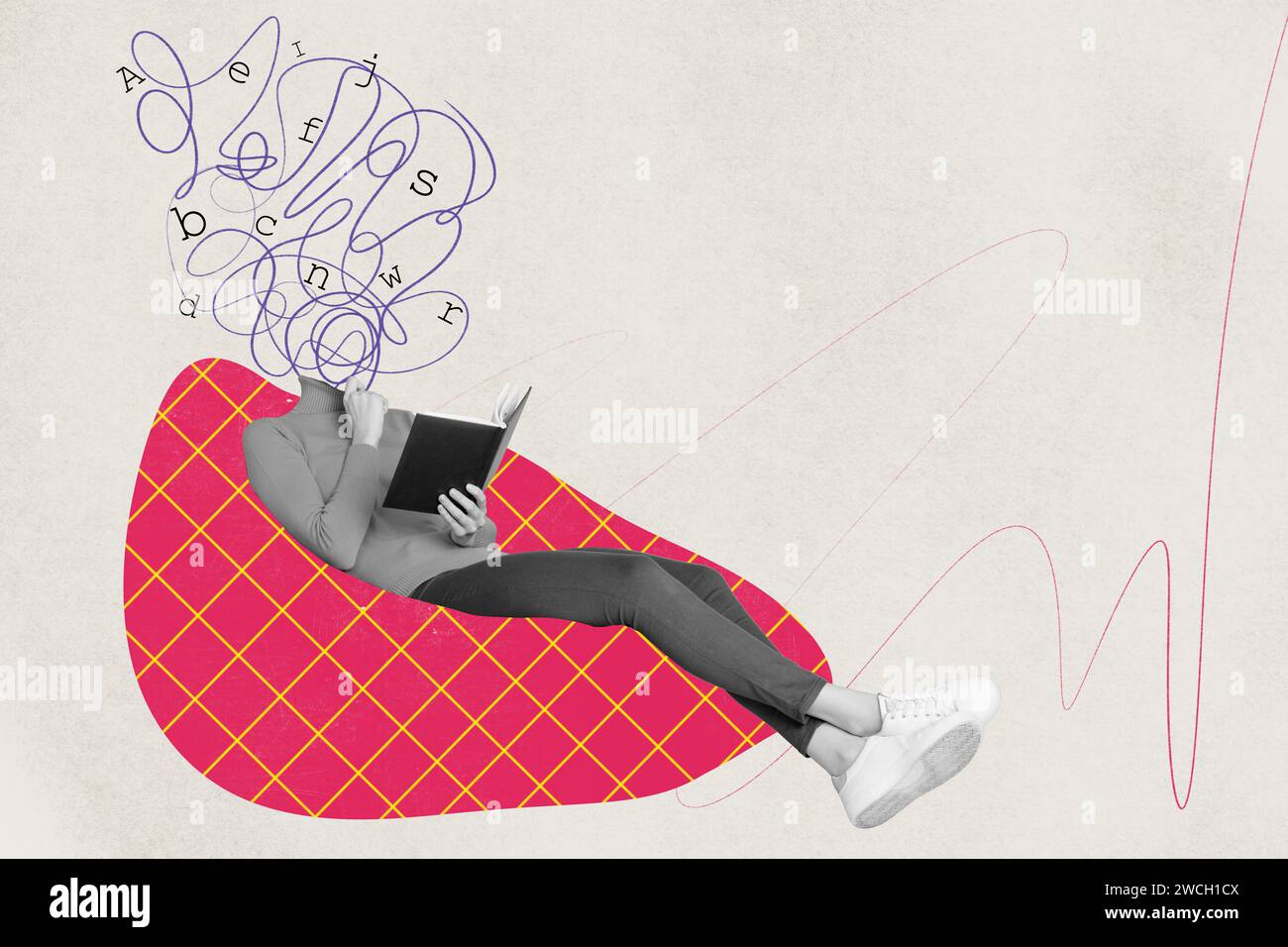 Creative collage picture monochrome effect human headless read study ...