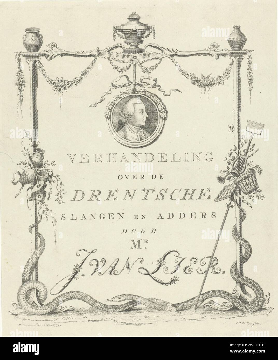 Decorative frame with snakes and the portrait of Johannes van Lier, Jan ...