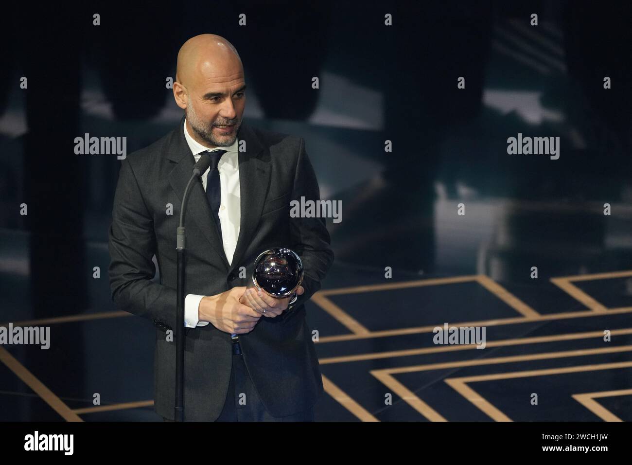 London, Britain. 15th Jan, 2024. Manchester City's coach Pep Guardiola ...