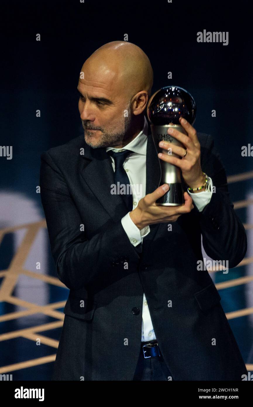 London, Britain. 15th Jan, 2024. Manchester City's coach Pep Guardiola ...