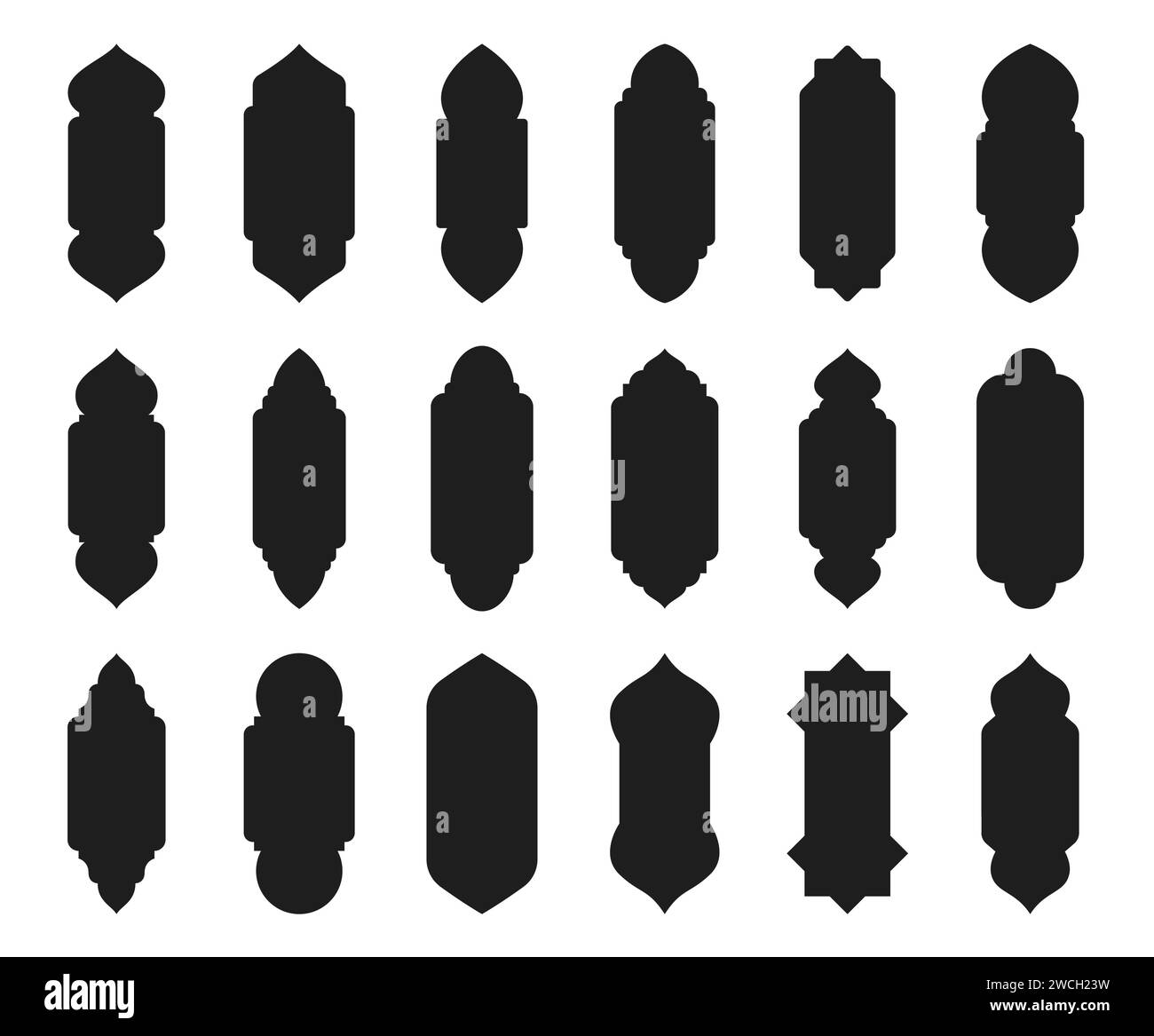 Black Islamic window or door shapes, Muslim mosque arch silhouettes ...