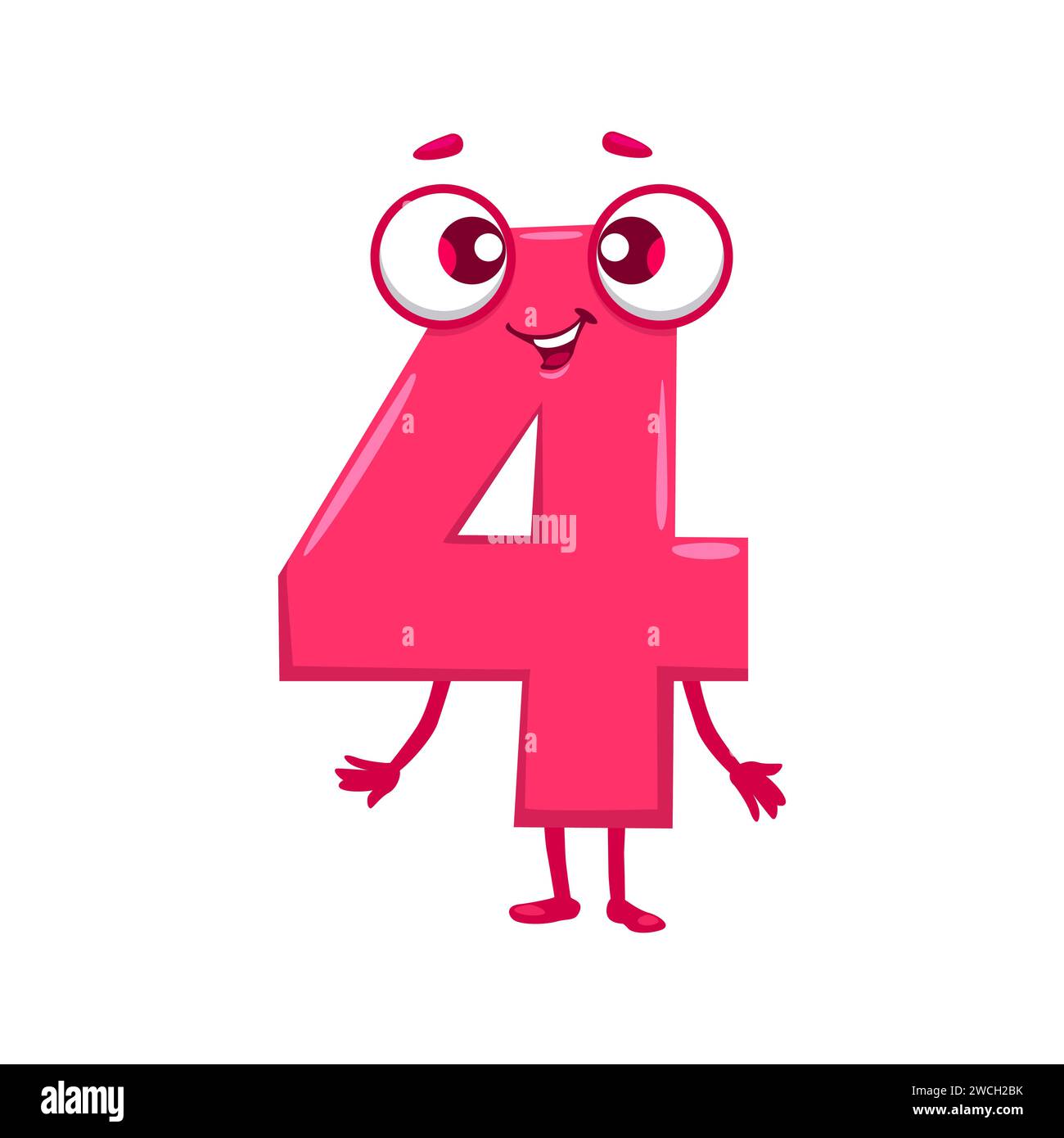 Cartoon funny math number four character. School math adorable numeric ...