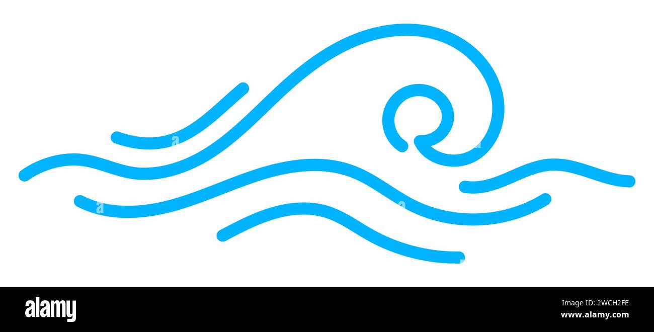 Wave line icon, sea and ocean ripple water. Tide curly wave outline ...