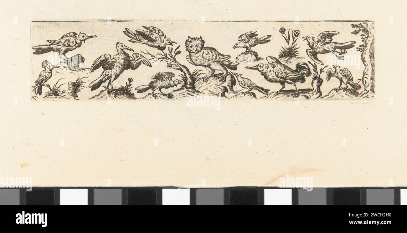 Frisian with eleven birds, on the right end is a tree, Anonymous, After ...