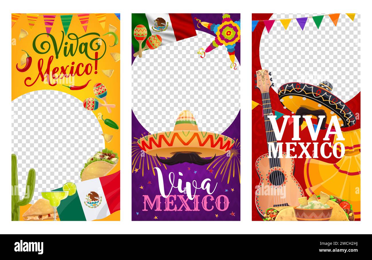 Mexican Independence Day and Viva Mexico social media vector templates ...