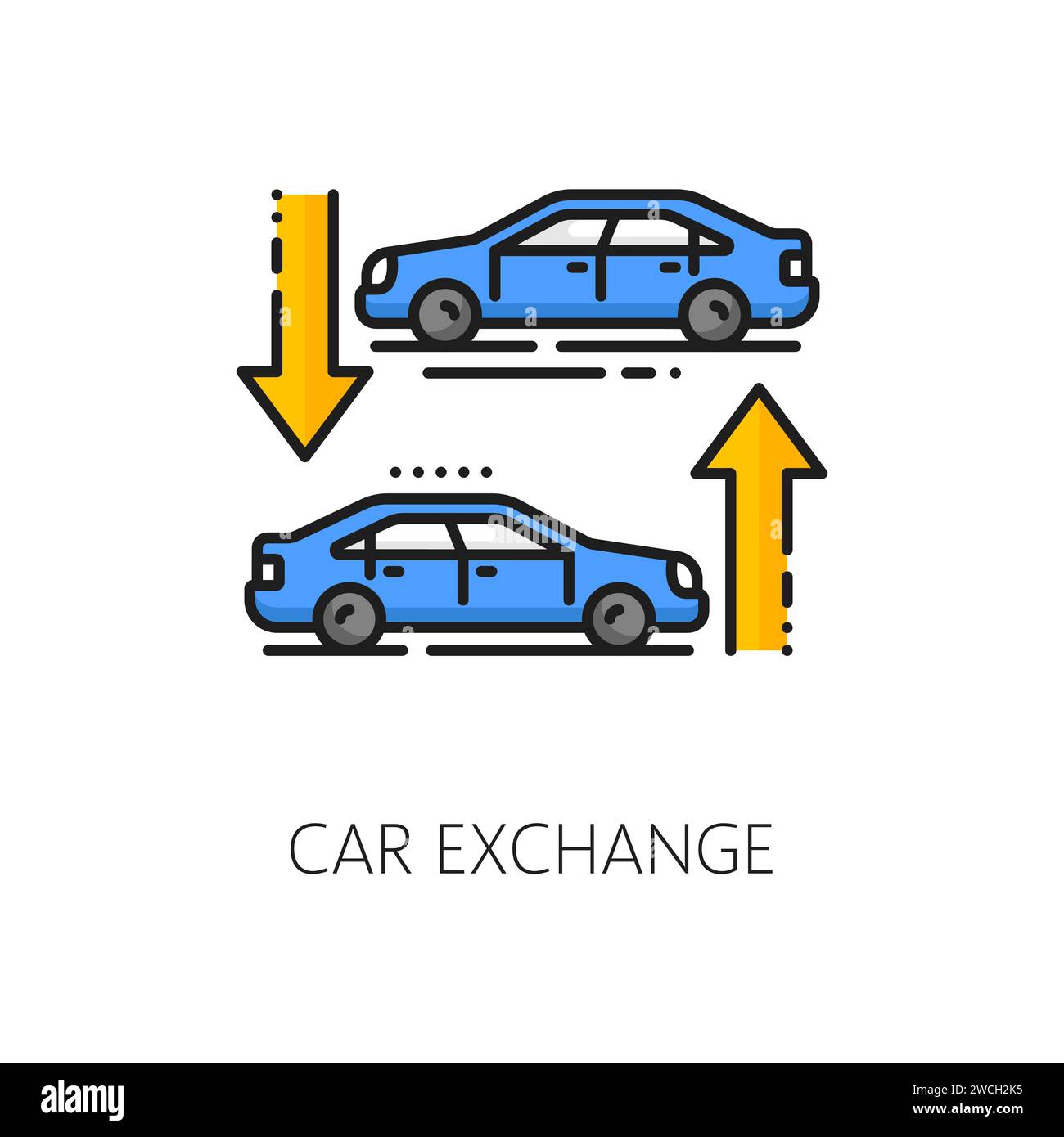 Dealership car exchange, auto dealer company outline icon. Automobile ...
