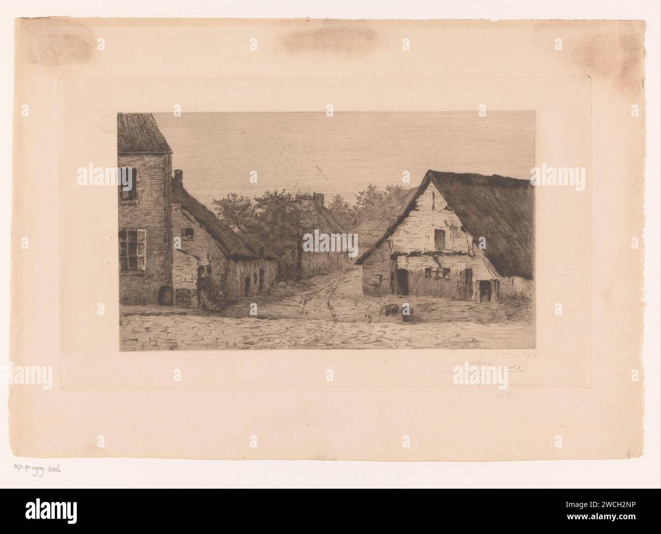 Village face with thatched buildings, Auguste Danse, 1897 print paper ...