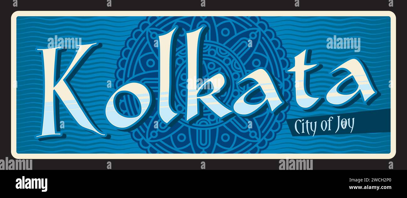 Kolkata Indian city sticker, retro travel plate, vector vintage sign ...