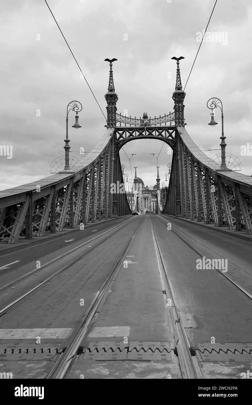 Iconic green iron bridge in Budapest, spanning the Danube River ...