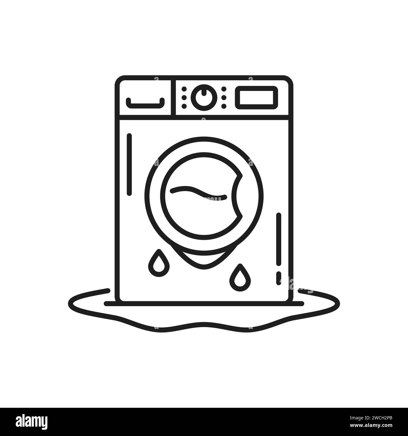 Plumbing service icon with broken washing machine and water puddle ...