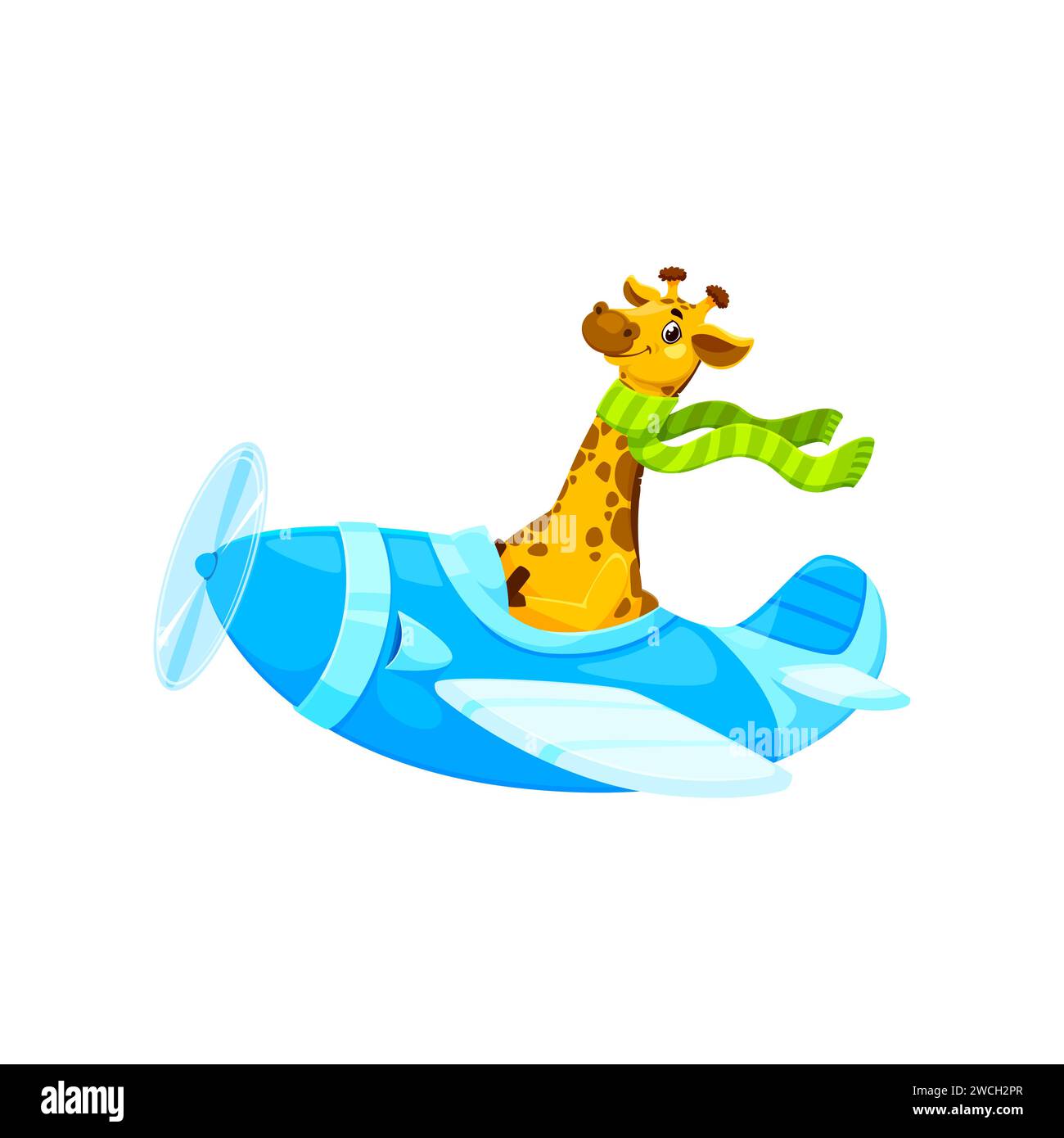 Giraffe pilot on airplane, cartoon animal aviator in plane toy, vector ...