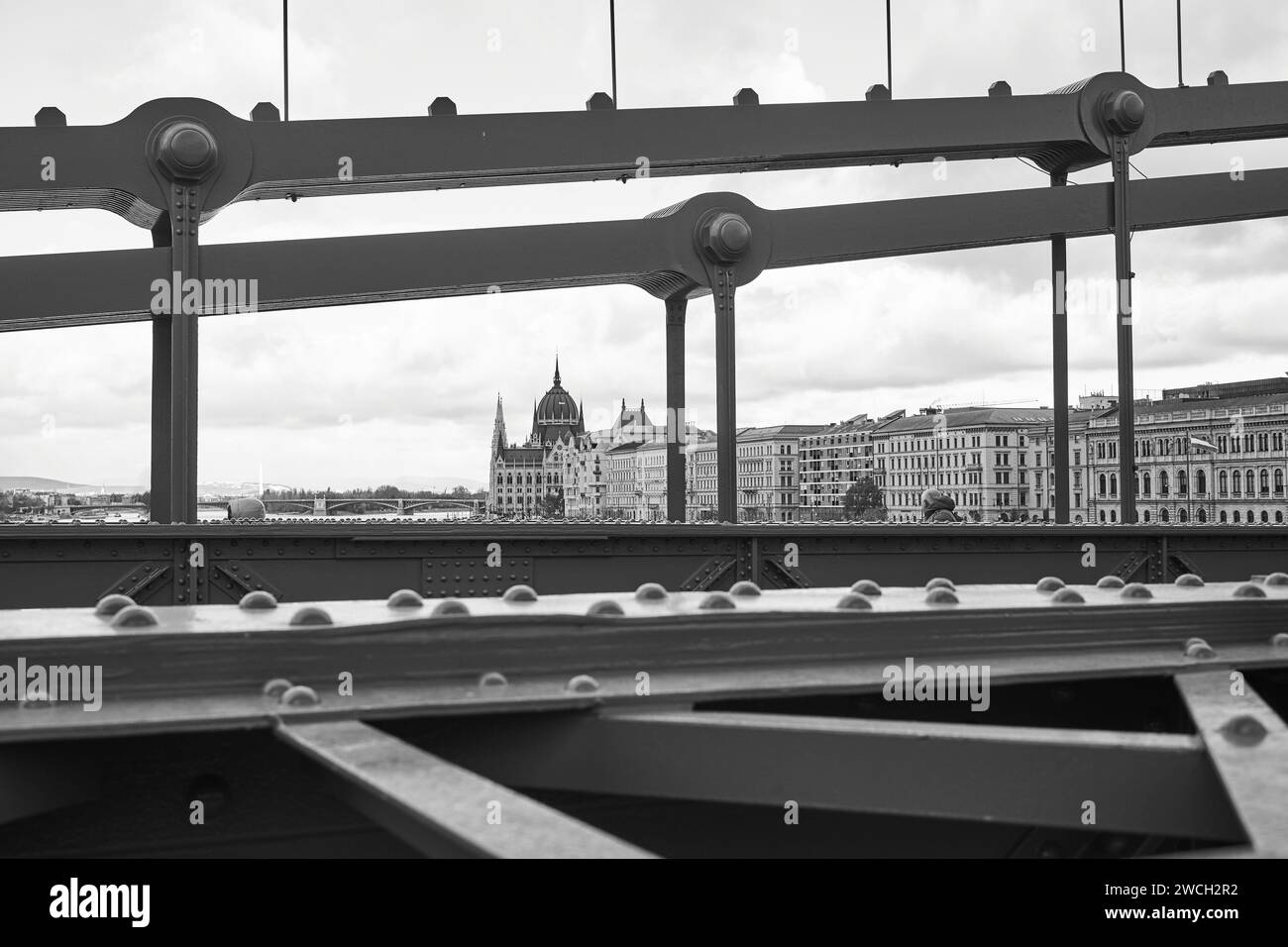 Iconic green iron bridge in Budapest, spanning the Danube River ...
