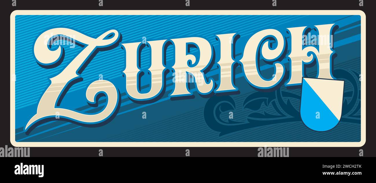 Zurich Swiss city travel plate, sticker, vector luggage tag ...