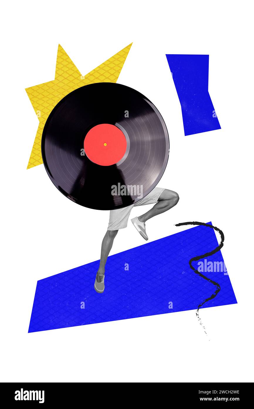 Vertical creative collage picture poster huge vinyl record party ...