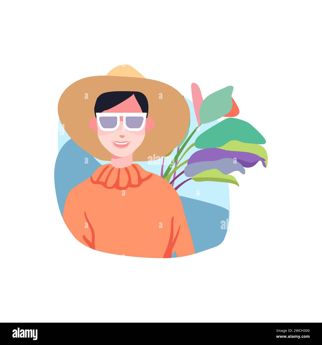 Round avatar realistic realistic woman with glasses. Woman in a hat ...